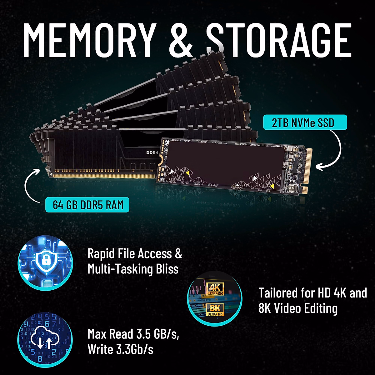 CPU Solutions Express Video Editing PC, CEV-8910-6 - 4K 8K Video Editing Workstation - Intel i9-14900KF, 6.0GHz 24-Core, 64GB DDR5, 2TB NVMe SSD, Quadro RTX A4000, Windows 11 Pro Computer Tower