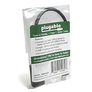 Plugable USB C to USB Adapter Cable with Driverless Technology, Enables Connection of USB Type C Laptop, Tablet, or Phone to a USB 3.0 Device (8 inch / 20 cm)