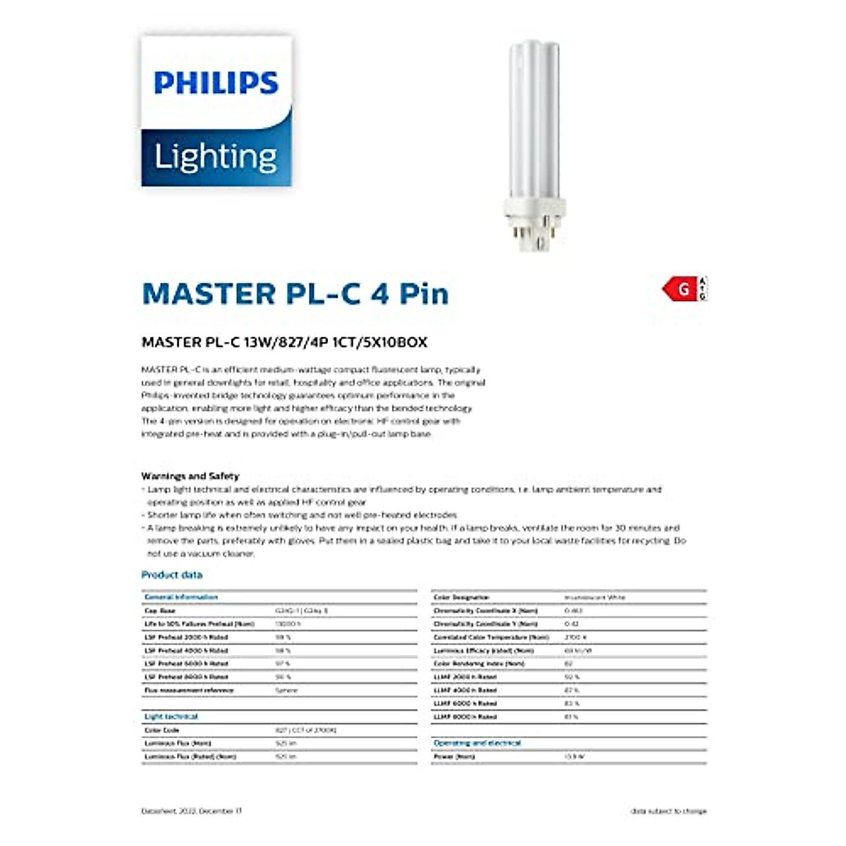 Philips 230359 Energy Saver PL-C 13-Watt Compact Fluorescent Light Bulb