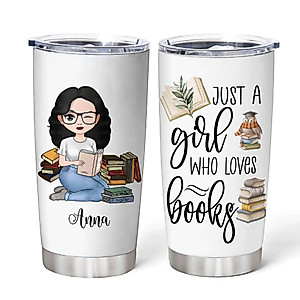 Hyturtle Personalized Book Lover Gifts for Book Reading Lover Librarian Bookish Girl Women - Birthday Christmas - Just A Girl Who Loves Books Custom Name Appearance 20oz Stainless Steel Tumbler