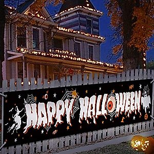 Happy Halloween Banner Halloween Party Signs Banner Decorations Giant Hallowmas Day Celebrate Supplies Fence Yard Porch Huge Sign Outdoor Decorations Photo Backdrop 6 Feet