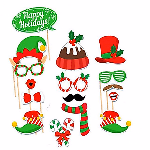 Christmas Photo Booth Props 32Pcs（Upgraded Version）, Merry Christmas Party Pose Sign, Red and Green Christmas Party Supplies Decorations for Kids Adults
