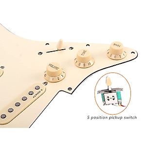 LAMSAM Prewired 6 String Electric Guitar Pickguard Loaded Modern Tone Single Coil Pickups, Pick Guards Wired Alnico 5 SSS Pickup Set Volume Tone Pots 5-way Switch, Backplate Included, Cream