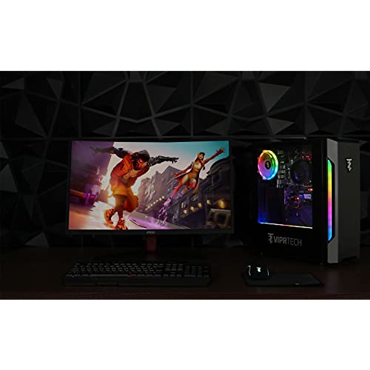 ViprTech Whiteout Gaming PC Desktop Computer - AMD Ryzen 5 5600G (12-Core 4.4Ghz), AMD Radeon RX Vega 7 Graphics, 16GB DDR4 RAM, 128GB NVMe SSD, 1TB HDD, WiFi, RGB, Win 10 Pro, Warranty, Black