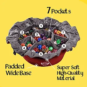 CardKingPro Immense Dice Bags with Pockets - Red - Capacity 150+ Dice - Great for Dice Hoarders [Patented Design]