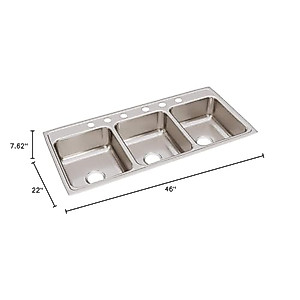 Elkay Lustertone LTR46226 Triple Bowl Top Mount Stainless Steel Kitchen Sink