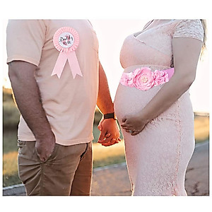 GDTO8820 CoolerthingsDG, 3pcs 2 badges and a belt Pink, Baby Pink Maternity Sash & Daddy to Be Corsage Set - Baby Shower Sash Baby Girl Pregnancy Sash Keepsake Baby Shower Flower Belly Belt