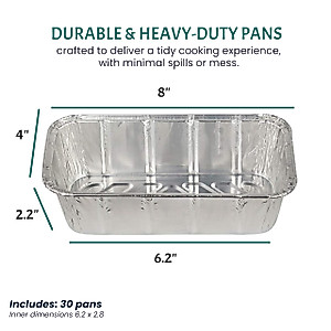 FUNSTITUTION Aluminum Foil Pans 8x4 Inches (30 Pack) - Tin Foil Pans with High Heat Conductivity - Disposable Aluminum Tray Cookware For Baking, Grilling, Cooking, Storing, Prepping