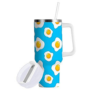 Eggs Blue Stainless Steel Vacuum Insulated Tumbler with Lid and Straw for Water, Insulated Tumbler 30 OZ / 0.89 L