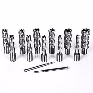 OSCARBIDE Annular Cutter Set 13pieces,2"Cutting Depth,3/4"Weldon Shank and 7/16 to 1-1/16 inch Cutting Diameter Mag Drill Bits for Magnetic Drill Press with 2pcs Pilot Pins