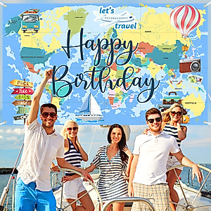 Travel Theme Birthday Party Banner Decorations Adventure Awaits Birthday Banner Let The Adventure Begin World Map Photobooth for Birthday Graduation Baby Shower Party Supplies 71 x 44 Inch