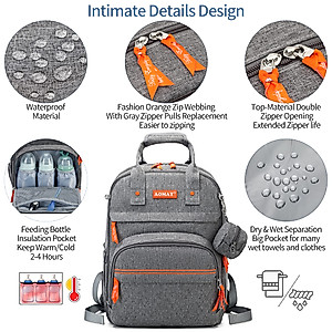 AOMAY Baby Diaper Bag Backpack for Mom, Multifunction Nappy Changing Bags, Waterproof, Travel, Maternity, Large Capacity (Regular)