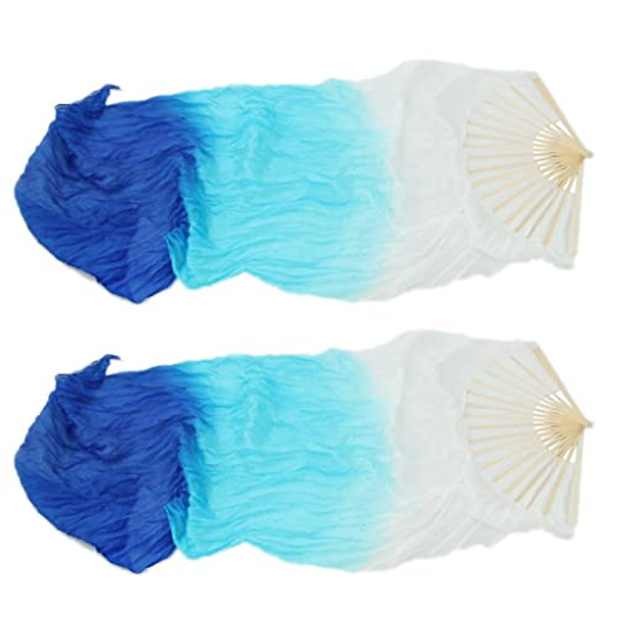 RAZZUM 2 Pair Silk Belly Dance Fan Veils Long Women Large Folding Fan, Stage Performance Props Fan