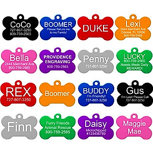 Providence Engraving Pet ID Tags in 8 Shapes, 8 Colors, and Two Sizes - Personalized Dog and Cat Tags with 4 Lines of Customizable Text