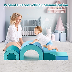 Lischwert Foam Climbing Blocks, Soft Climbing Toys for Toddlers, 5 Pieces Crawl and Climb Foam Playset with Foldable Block and Tunnel, Indoor Climber Activity Play Set for Kids Age 1+