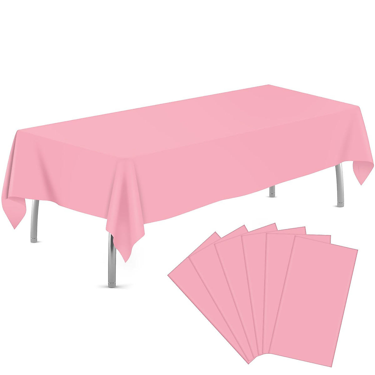 tujol Pink 6 Pack Plastic Table Cloth 54" x 108", Disposable Tablecloths Rectangle Table Cover, Plastic Table Cloths for Parties