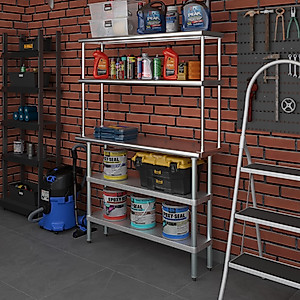 Amgood Stainless Steel Work Table with 2 Shelves | Metal Kitchen Prep Table & Shelving Combo (14" x 48" Table with 2 Shelves + 12" Overshelf)