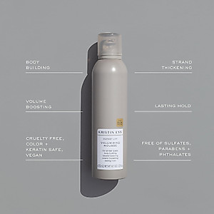 Kristin Ess Hair Instant Lift Volumizing Mousse with Castor Oil - Boosts Volume + Thickens, Body Building, Lasting Hold, Non Sticky, For Curly, Wavy + Straight Hair, 8.1 Oz