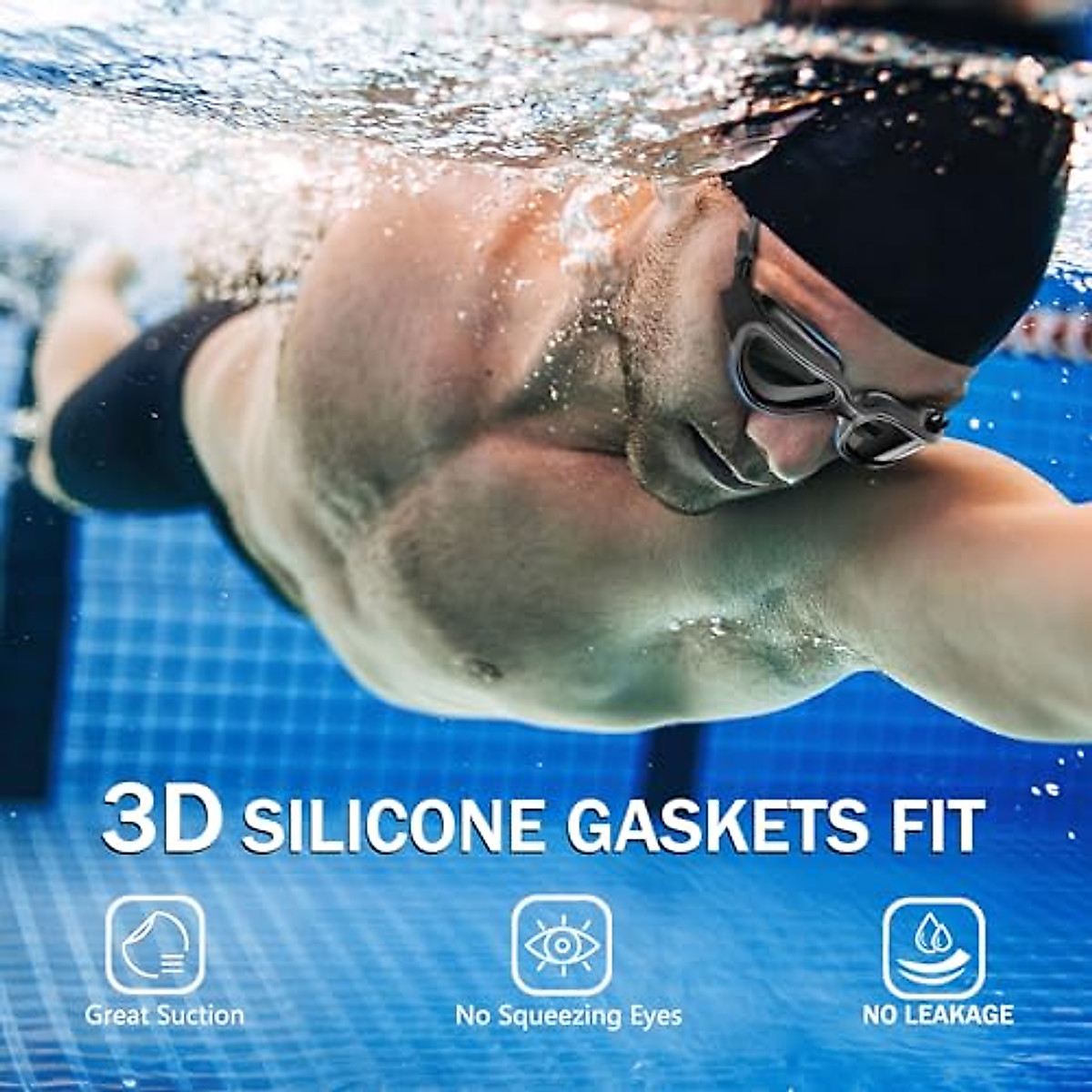 Fulllove Swimming Goggles, X1 Anti Fog Swim Goggles for Adult Men Women Youth, Anti UV No Leakage with Nose Clip Earplugs(B/All Black/Black Clear Lens)