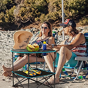 LESES Folding Camping Table Portable Picnic Table Tailgating Table with 4 Cup Holders and Storage Bag for Fishing，Beach，Outdoors，Picnic and Hiking (Black&Blue)