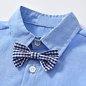 Joe Wenko Baby Boys Clothes Pants Set, Long Sleeve Dress Shirts with Bowtie and Suspender Pants Outfit Navy, 18-24 Months