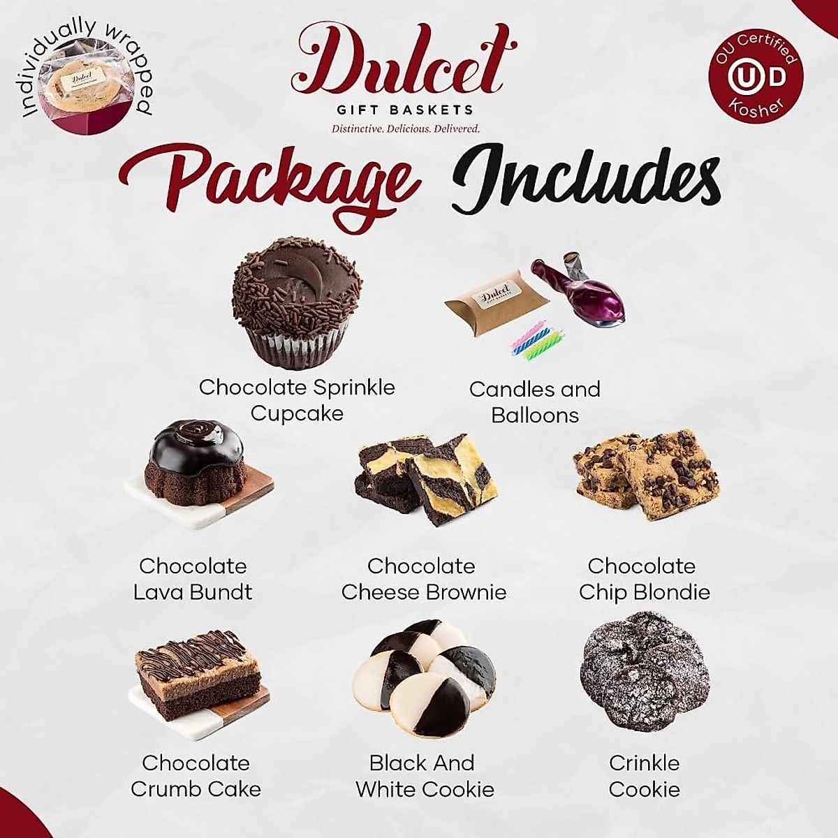 Dulcet Gift Baskets Chocolate Birthday Celebration Collection Gift Box with Unique Chocolate Rich Bakery Goods, Combined with Balloons and Candles Great for Birthday Celebrations Girls, Boys, Kids, Men, Women & Parents