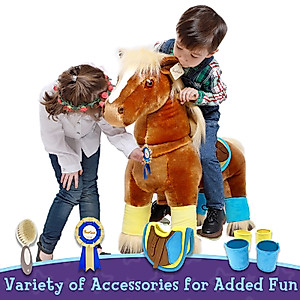 PonyCycle Official Walking Horse No Battery No Electricity Mechanical Brown Color Giddy up Pony Plush Toy Ride on Animal for Age 3-5 Years Small Size - K32
