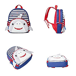 KK CRAFTS Toddler Backpack, Waterproof Preschool Backpack, 3D Cute Cartoon Neoprene Animal Schoolbag for Kids, Lunch Box Carry Bag for Boys Girls,Grey Shark