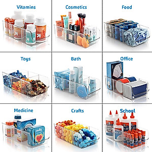 StorageBud Plastic Food Storage Bins with Handles, 4 Pack, Kitchen Pantry, Refrigerator, Cabinet Organizers for Dried Goods, Fruit, Pasta, or Snacks, Clear BPA Free Containers