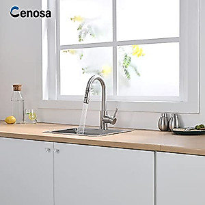 CENOSA Modern Bar Sink Faucet for Kitchen Sink Single Handle with Pull Out Sprayer Hot and Cold Prep Sink Faucet Brushed Nickel