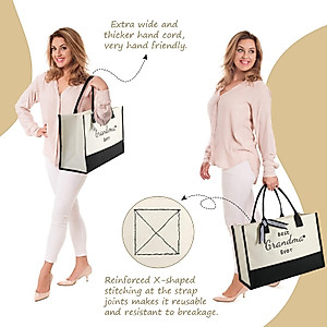 Grandma Gifts Christmas, Embroidery Can-vas Tote Bag w Makeup Bag Inner Pocket Gifts Box Card Set for Women, Gifts for Grandma, Grandma Bag, Personalized Grandma Birthday Gifts, Best Grandma Ever
