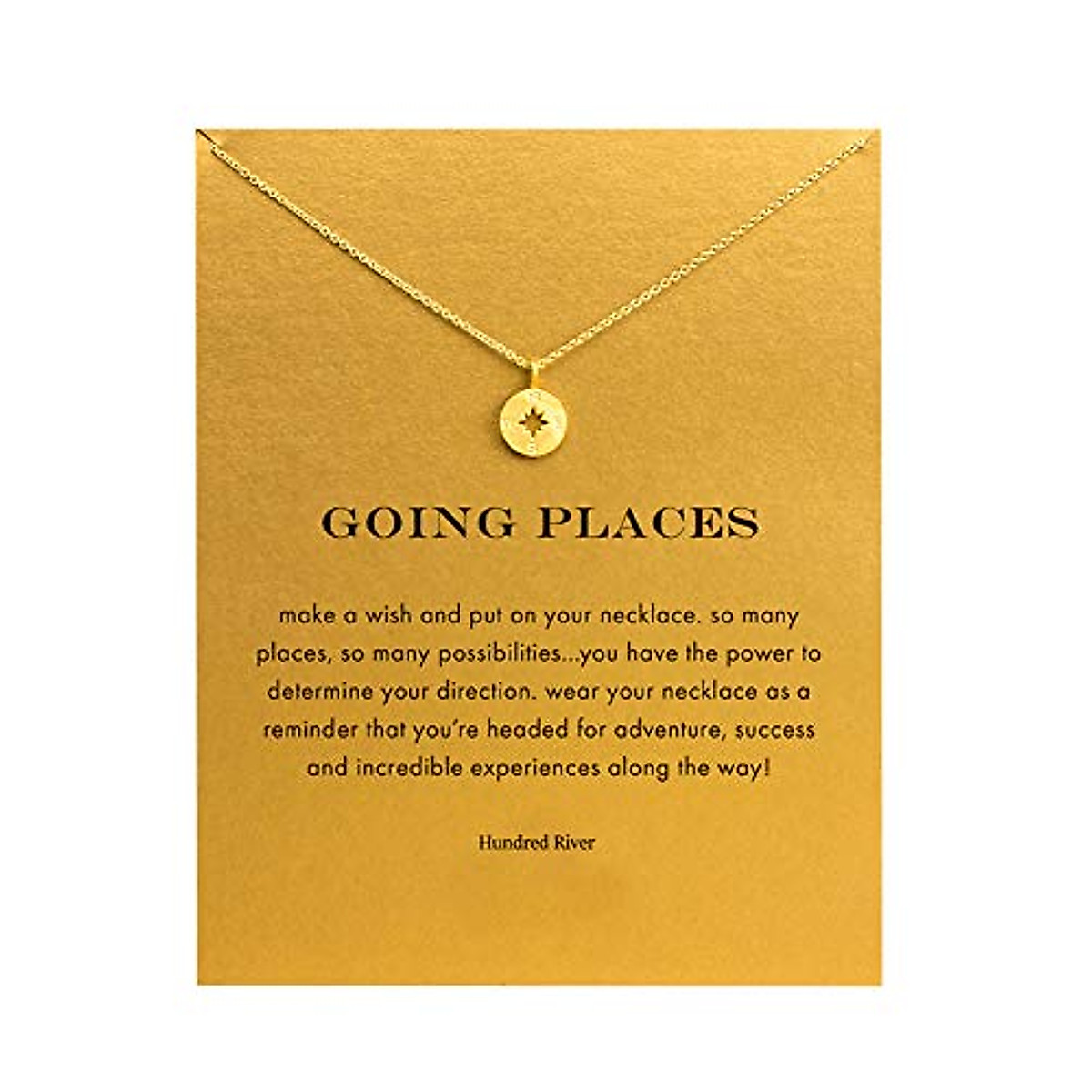 Baydurcan Friendship Compass Necklace Unicorn Good Luck Elephant Cross Necklace with Message Card Gift Card (gold compass)