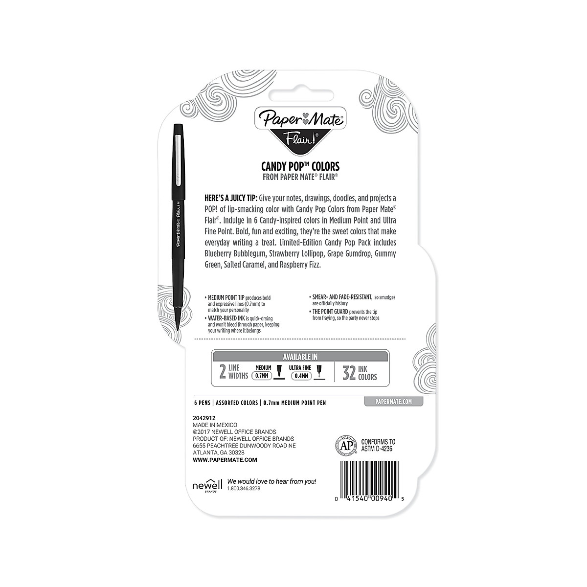 Paper Mate Flair Felt Tip Pens, Medium Point (0.7mm), Limited Edition Candy Pop Pack, 6 Count