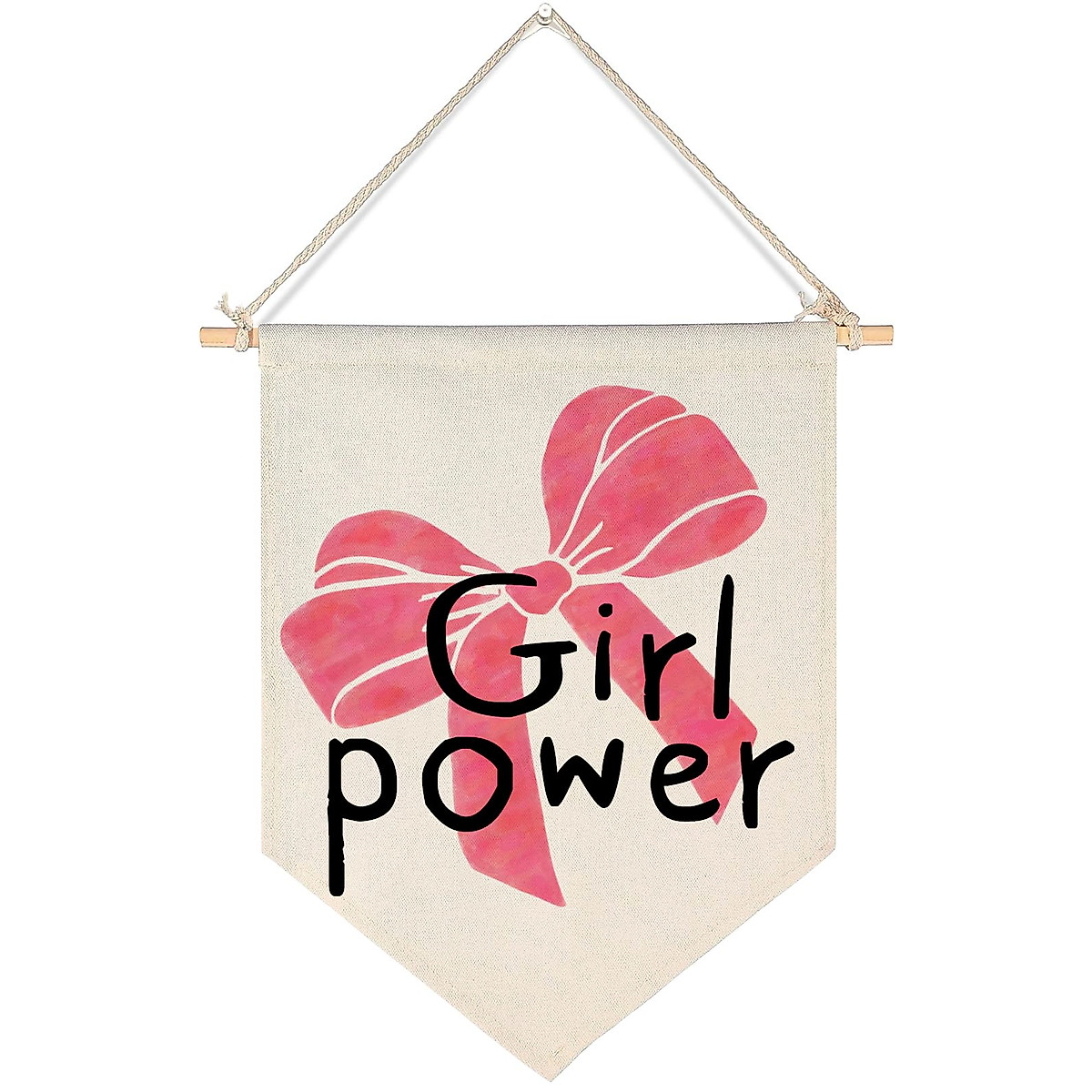 MEHOTOP Girl Power-Canvas Hanging Pennant Flag Banner Wall Sign Decor Gift for Nursery Baby Kids Girl Teen Bedroom Playroom Front Door Bowknot Play Room Wall Banners Birthday Christmas Gifts|Pink, Bow