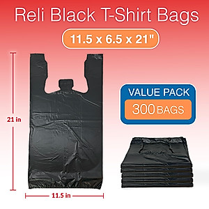 Reli. T-shirt Bags (300 Count) (Black) (11.5" x 6.5" x 21") - Black Plastic Bags (Plain) - Grocery, Shopping, Restaurants
