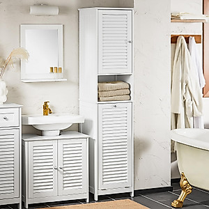 SoBuy Bathroom Tall Cabinet Hidden Laundry Hamper Cabinet with Storage Laundry Basket, Laundry Cupboard Bathroom Storage Cabinet with a Clothes Basket, Laundry Cabinet Laundry Chest, White BZR124-W