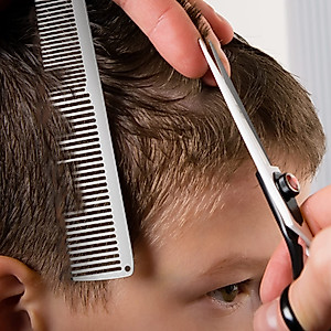 Patelai 2 Pieces Metal Comb Set, Stainless Steel Blending Comb Fine Styling Cutting Comb Flat Top Clipper Comb Metal Detangling Comb for Men Women Salon, Silver