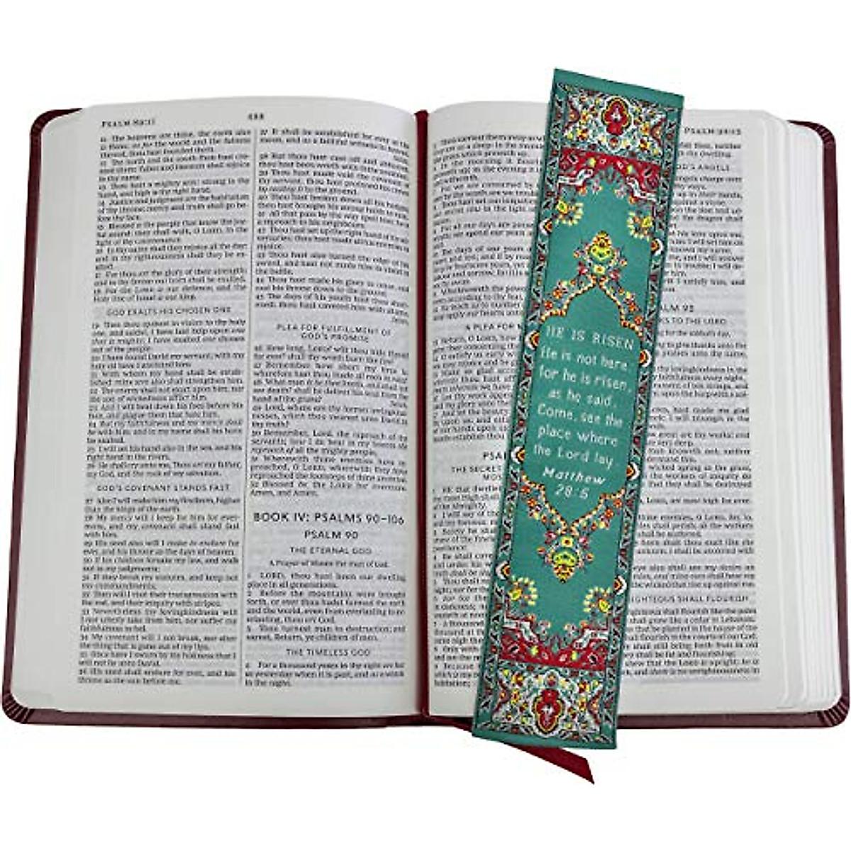 He is Risen, Woven Fabric Christian Easter Bookmark, Jesus is Alive Silky Soft Matthew 28:6 Flexible Bookmarker for Novels Books and Bibles, Traditional Turkish Woven Design, Memory Verse Gift