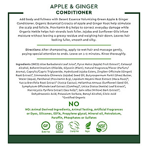 Desert Essence Green Apple & Ginger Shampoo & Conditioner Bundle - 8 Fl Ounce - Volume For Fine Hair - Natural - Deep Moisturizing - Antioxidants - Maca Root - Softer & Shinier - Smooth & Silky