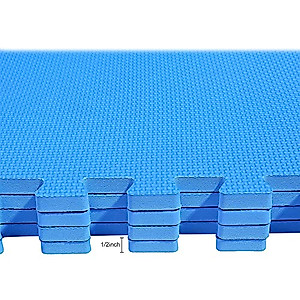 Signature Fitness Puzzle Exercise Mat with EVA Foam Interlocking Tiles for MMA, Exercise, Gymnastics and Home Gym Protective Flooring, 1/2" Thick, 48 Square Feet, Blue