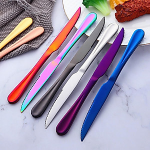 TEAHAHA Steak Knife Set,Stainless Steel Steak Knives Set of 8,Sharp Serrated Steak Knife For Kitchen Restaurant Party,9 Inches Meat Knife Set, Dinner Knife,Mix colors