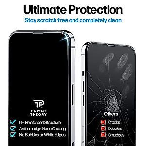 Power Theory Designed for iPhone 14 Plus Screen Protector, with Lens Protectors, and Clear Case Compatible with Magsafe [9H Hardness], Easy Install Kit [Premium Tempered Glass]