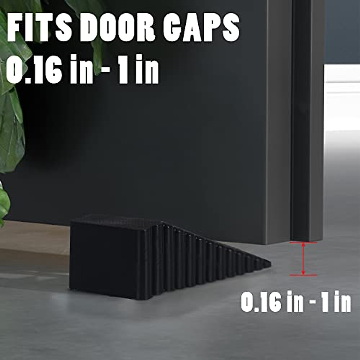 TAROSE Door Stoppers for Bottom of Door, Rubber Door Stops Wedge, Sturdy Stackable Doorstop Works on All Floor Surfaces Height up to 1 Inches - 2 Pack Black