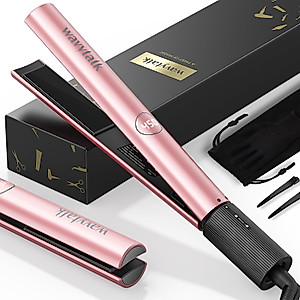 Wavytalk Hair Straightener and Curler 2 in 1, 1" Titanium Flat Iron 250°F-450°F Temperature for All Hairstyles, Salon Professional Flat Iron Reduce Hair Damage, Dual Voltage