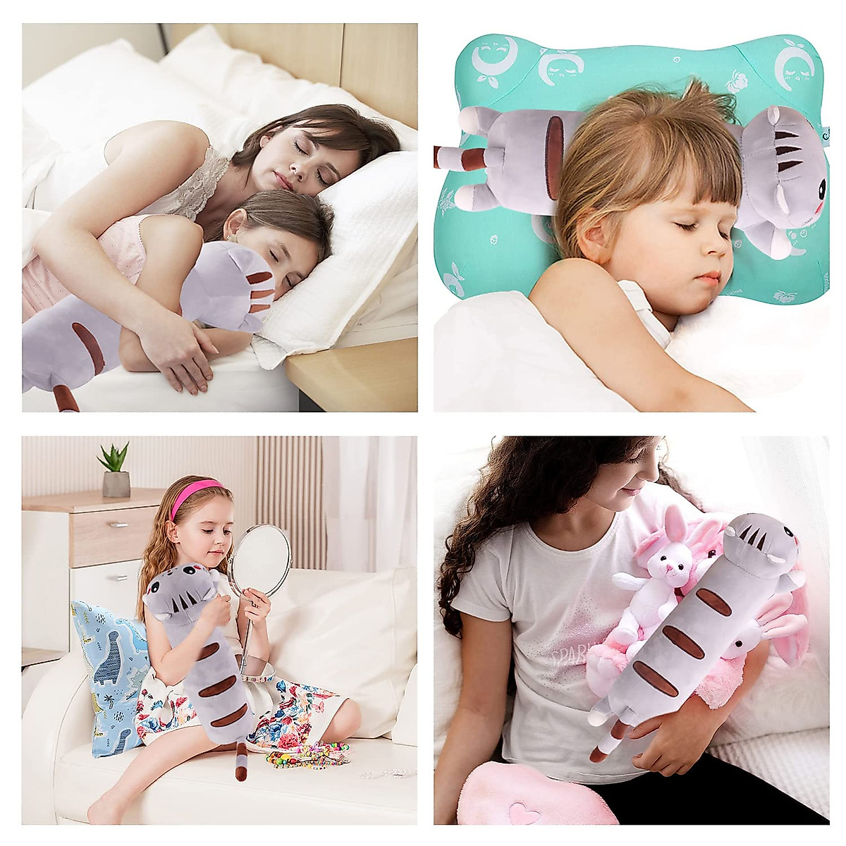 Muiguiti Cat Stuffed Animals Cute Plush Kawaii Stuff Plushie Body Pillow Room Decor for Teen Girls Boys Birthday Gifts Toy (19.68 inch, Gray)