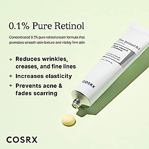 COSRX Retinol 0.1 Cream, Anti-aging Cream with 0.1% Retinoid Treatment for Face, Reduce Wrinkles, Fine Lines, Signs of Aging, Gentle Skin Care for Day & Night, Not Tested on Animals, Korean Skincare