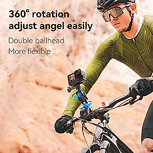 TELESIN Handlebar Clamp Mount with Flexible 360 Ball Head Bike Bicycle Motorcycle Boat Vehicle Tree Tube Extension Mounting Attachment for GoPro Insta360 DJI Action LED Light Vlog Video Accessories