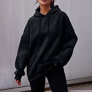 Oversized Hoodie for Women, Y2k Hoodie Women Casual Fall Winter Solid Color Pullover Hooded Loose Fit Fleece Sweaters Long Sleeve Fashion Sweatshirt with Pockets College Hoodies(A Black,Small)