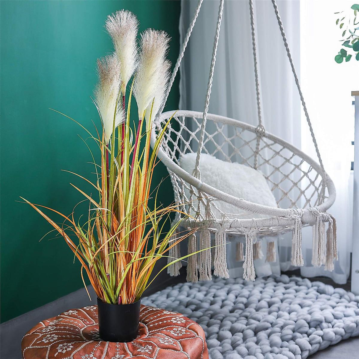 NCYP Artificial Plants for Home Decor (35 Inches Tall) Indoor Natural Large Faux Potted Plants with Black Planter Pot, Office Floor Decorative, Fake Reed Grasses