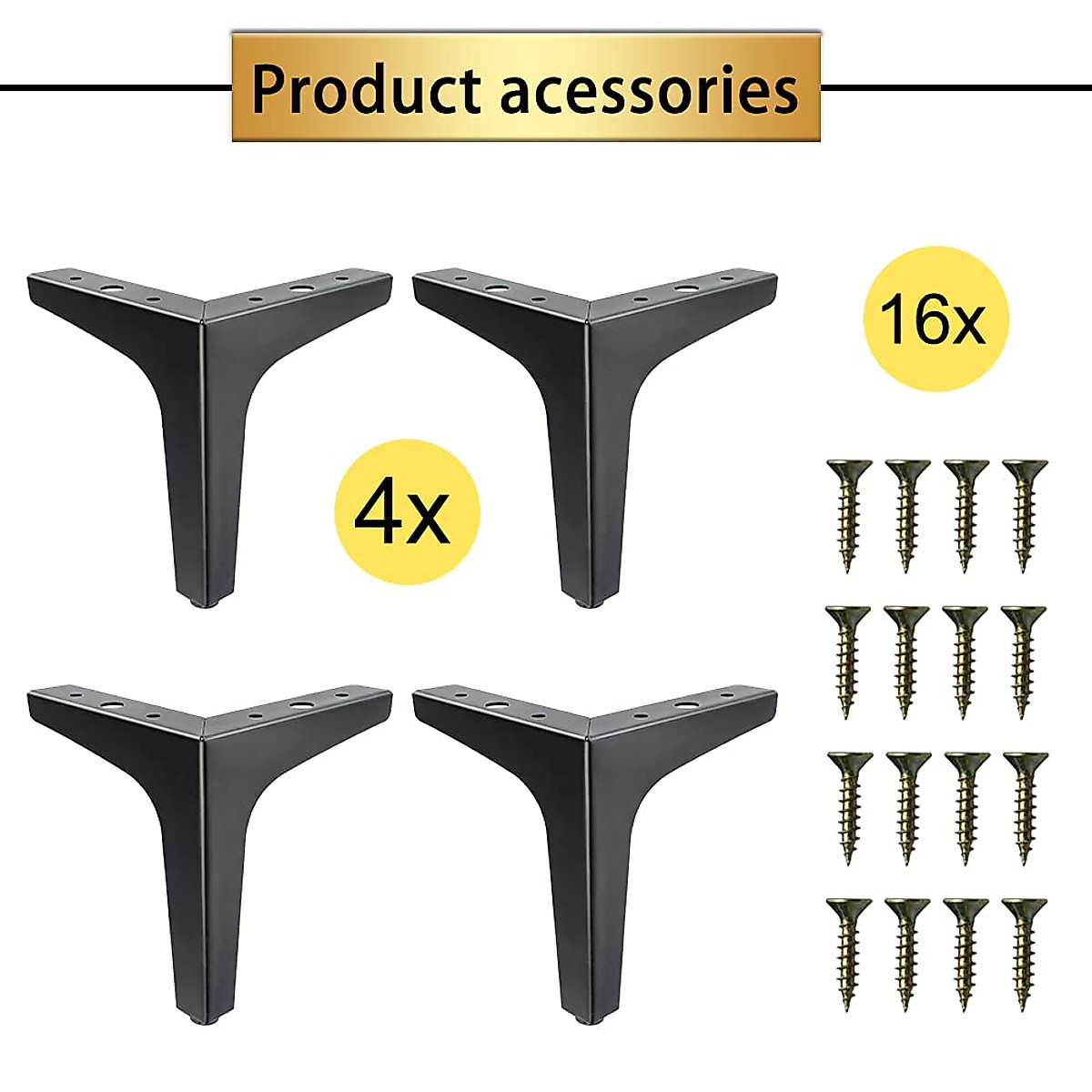 GOSCHE Metal Furniture Legs Set of 4, Matte Black Sofa Legs 6 inch, Modern Style Replacement feet for Couch Dresser Chair Bed Table Cabinet Ottoman Cupboard DIY Replacement Parts